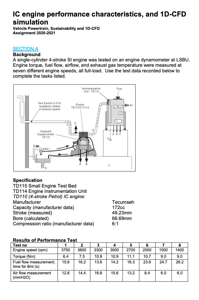 Solved IC engine performance characteristics, and 1D-CFD | Chegg.com