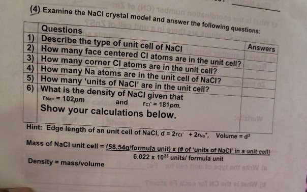 Solved d) Write the formula of volume of each unit cell in | Chegg.com