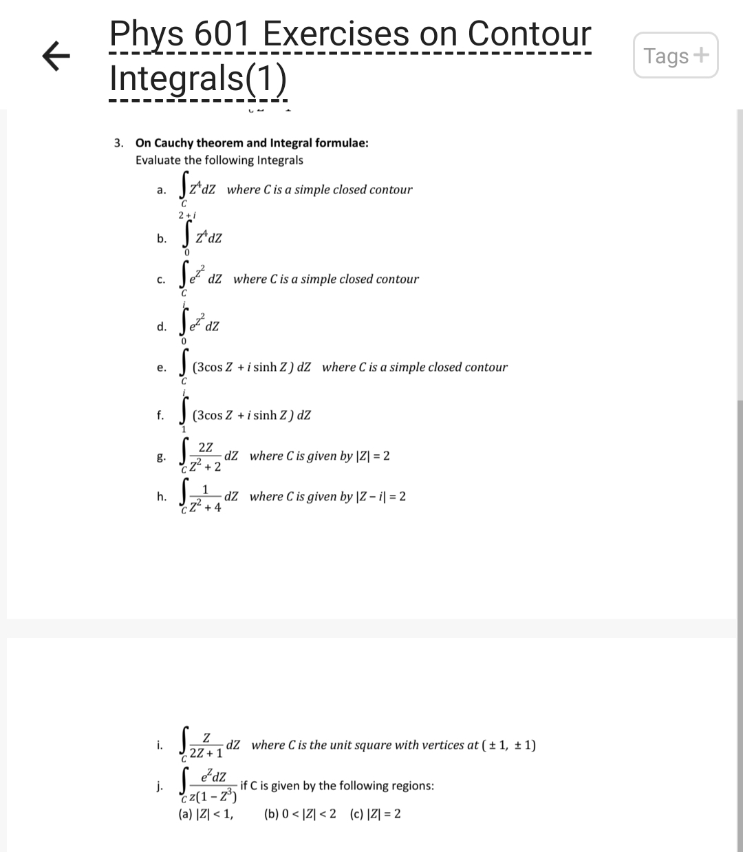 Solved Phys 601 Exercises on Contour Integrals(1). 3. On | Chegg.com