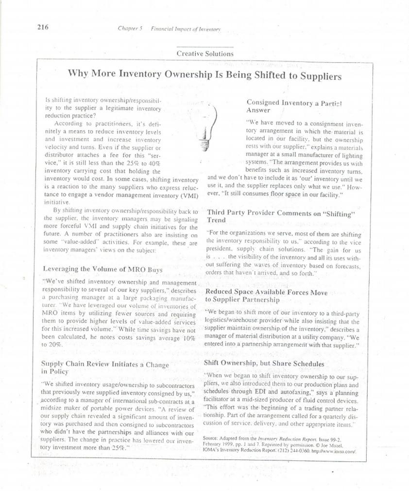 Solved What are the advantages of shifting inventory | Chegg.com