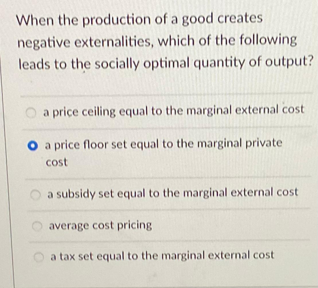 Solved When the production of a good creates negative | Chegg.com