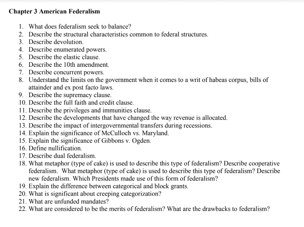 Chapter 3 American Federalism 1. What does federalism | Chegg.com