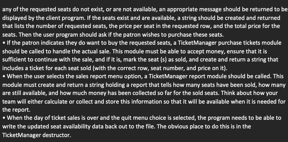 Solved Problem: Theater Ticket Sales Create a TicketManager | Chegg.com