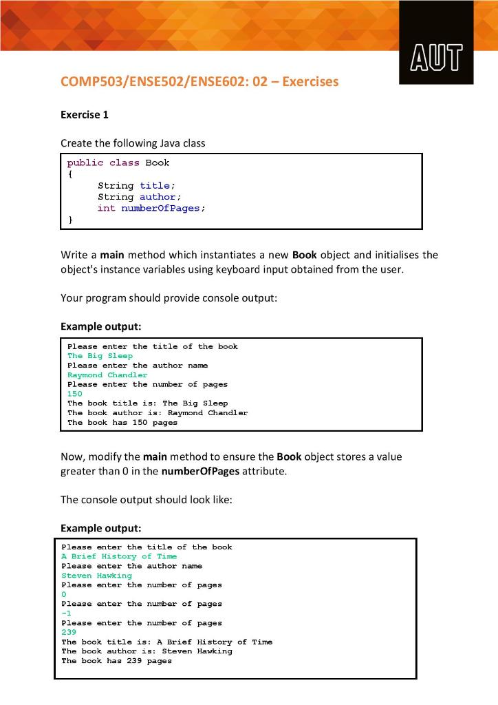 Solved AUT COMP503/ENSE502/ENSE602:02 - Exercises Exercise 1 | Chegg.com