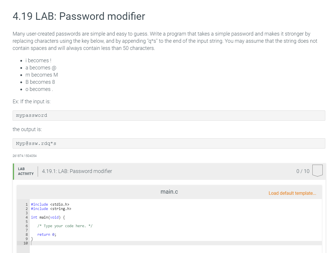Solved 4.19 LAB: Password modifier Many user-created | Chegg.com