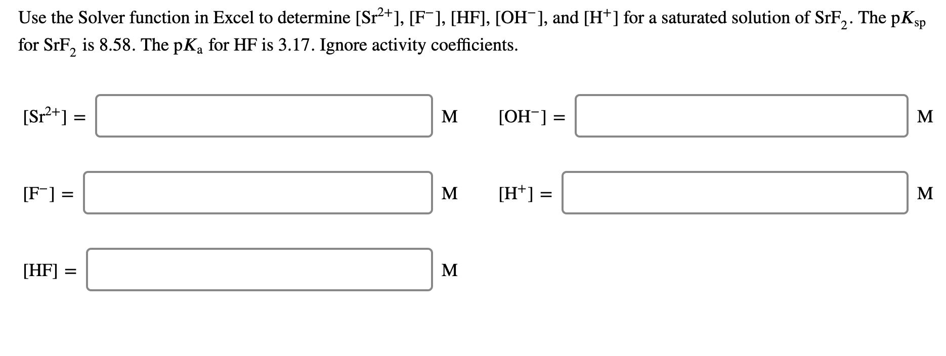 Solved Use the Solver function in Excel to determine [Sr2+], | Chegg.com