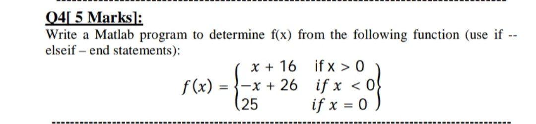 Solved 04 5 Marks: Write a Matlab program to determine f(x) | Chegg.com