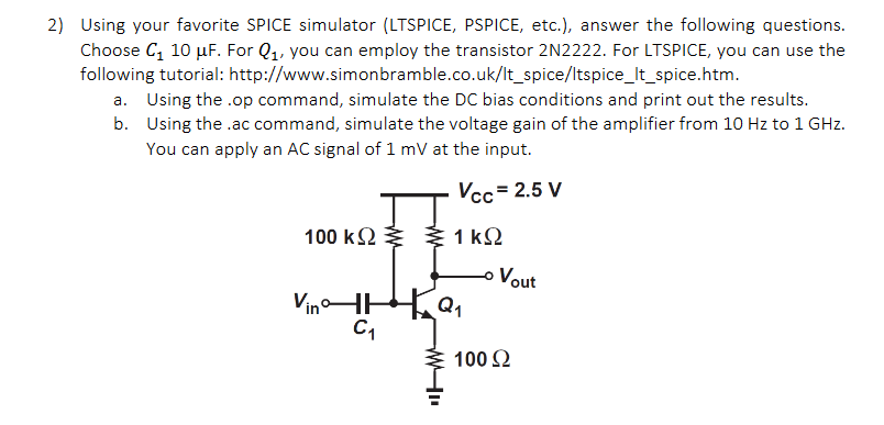 Solved 2) Using your favorite SPICE simulator (LTSPICE, | Chegg.com