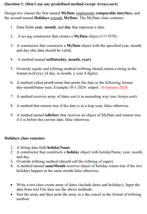 Solved Question 1: (Don't use any predefined method except | Chegg.com