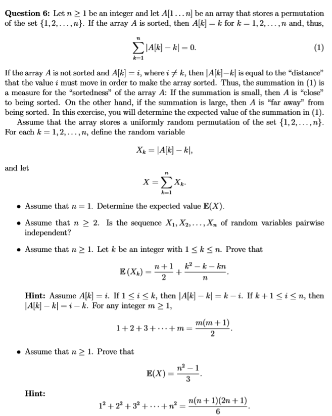 Solved Question 6 Let N ≥ 1 Be An Integer And Let A 1n 9616