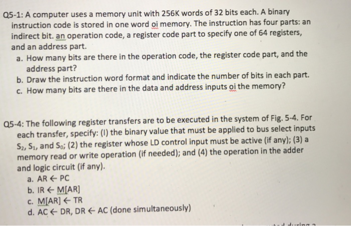 Solved A computer uses a memory unit with 256K words of 32 | Chegg.com