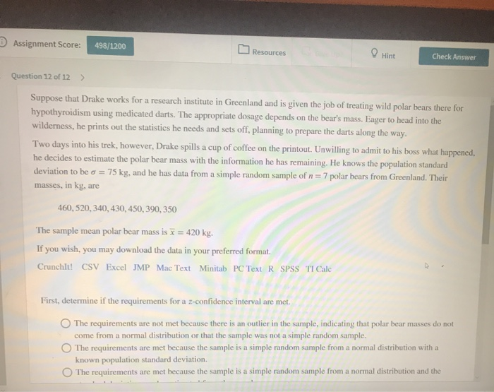 Solved Assignment Score: 498/1200 Resources Hint Check | Chegg.com