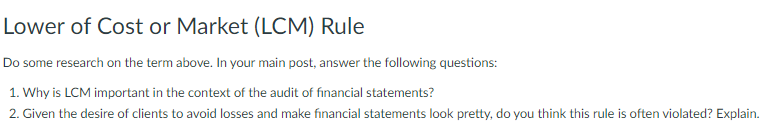 Solved Lower of Cost or Market (LCM) Rule Do some research | Chegg.com