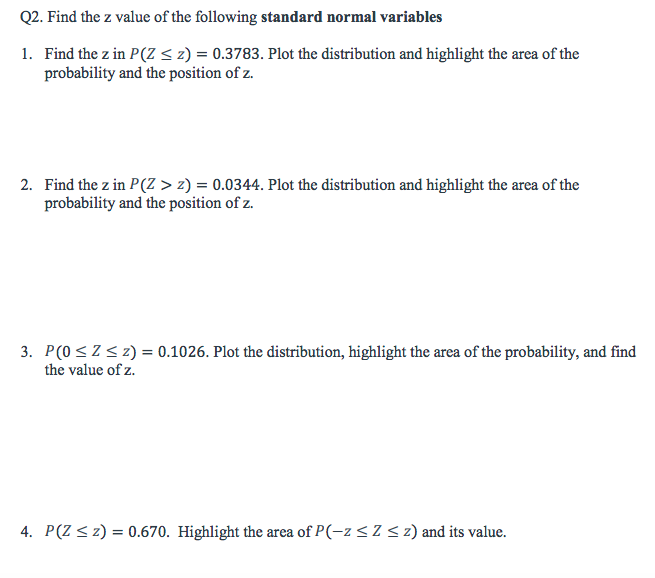 Solved Q2. Find the z value of the following standard normal | Chegg.com