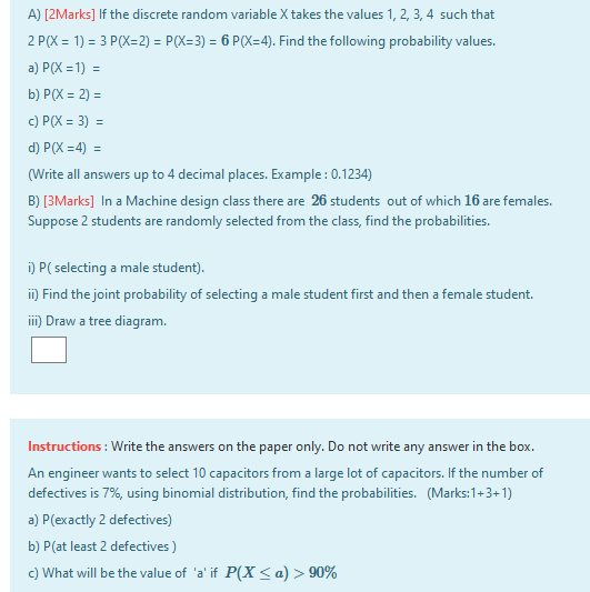 Solved A) [2Marks] If the discrete random variable X takes | Chegg.com