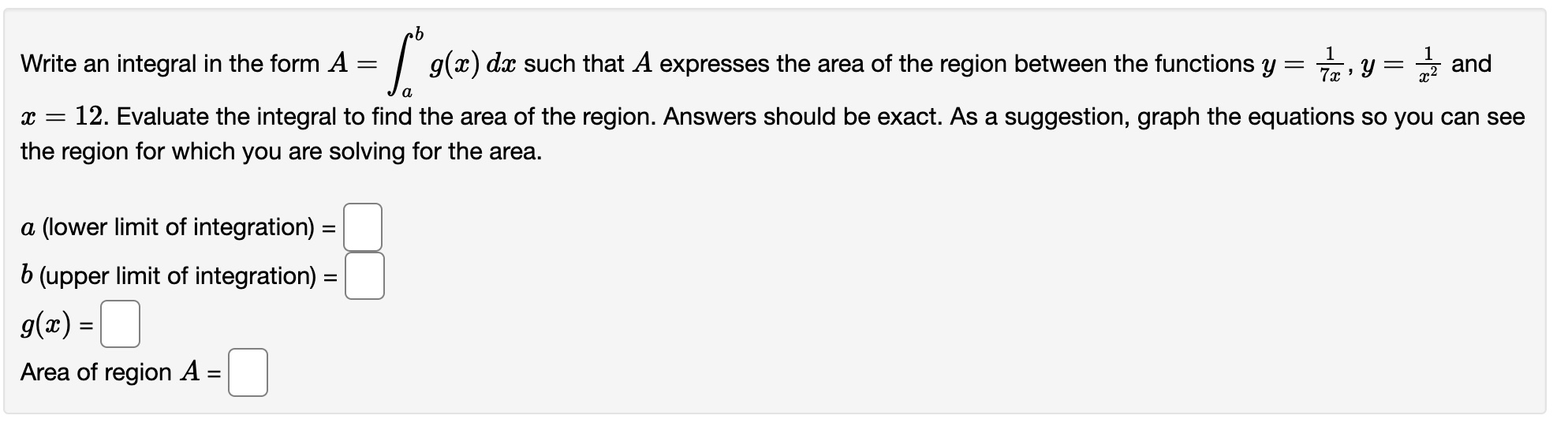 Solved Write an integral in the form A=∫abg(x)dx such that A | Chegg.com