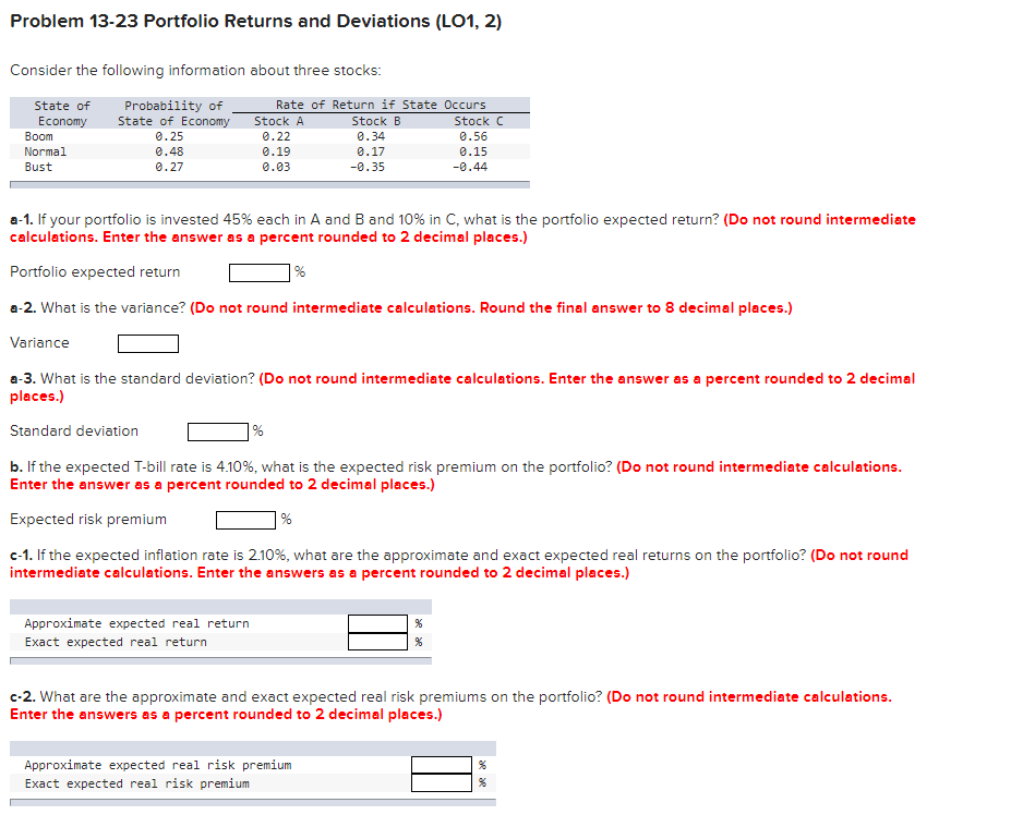 Solved Problem 13-23 ﻿Portfolio Returns and Deviations | Chegg.com