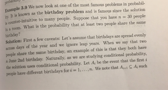 Solved 3.29 Referring to the birthday problem in Example | Chegg.com