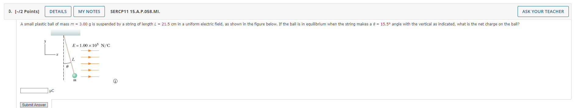 Solved [-2 ﻿Points]DETAILS ﻿SERCP11 15.A.P.O58.MI. μC | Chegg.com