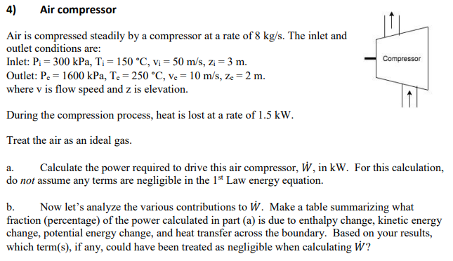 Solved 4)Air compressor Air is compressed steadily by a | Chegg.com