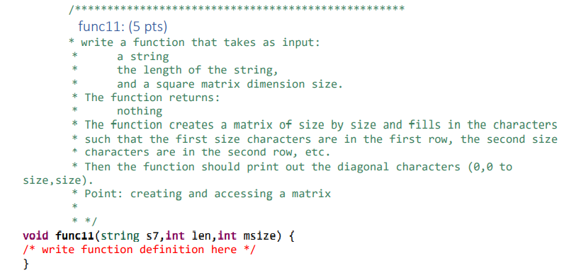 Solved * * * /***** func11: (5 pts) write a function that | Chegg.com