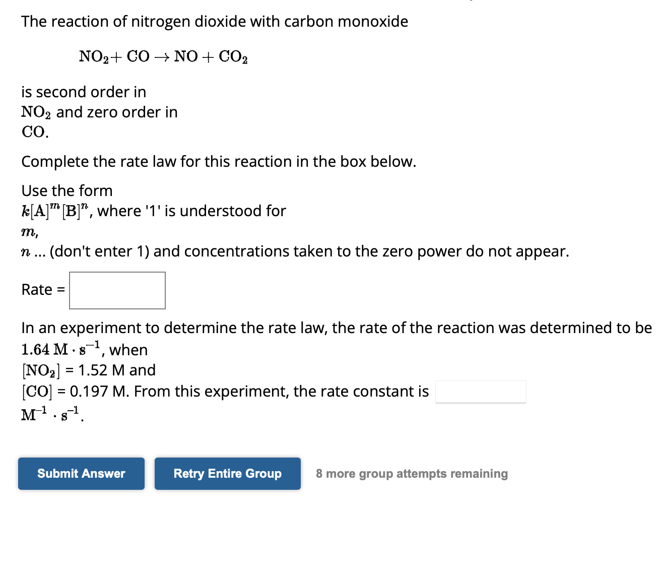 Solved The reaction of nitrogen dioxide with carbon monoxide | Chegg.com