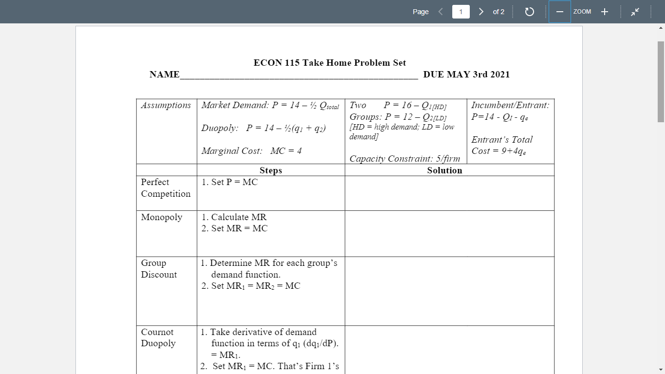 Solved Page 1 > of 2 ZOOM + ECON 115 Take Home Problem Set | Chegg.com
