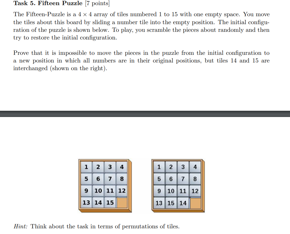 Solved Task 5. Fifteen Puzzle [7 points ] The Fifteen-Puzzle | Chegg.com