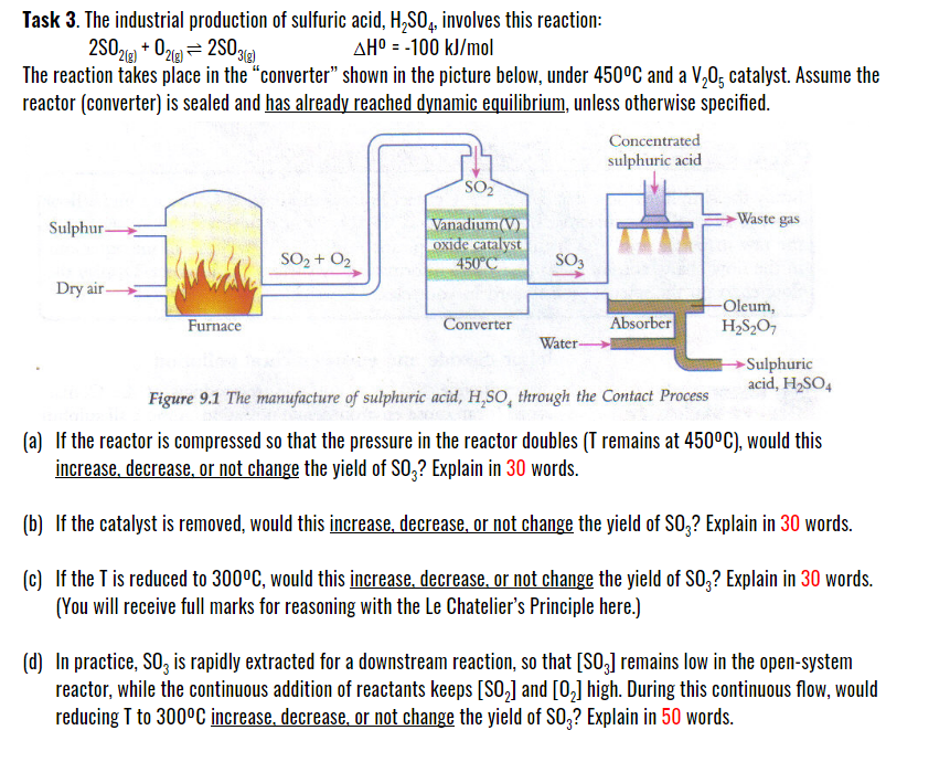 Solved Task 3. The industrial production of sulfuric acid, | Chegg.com