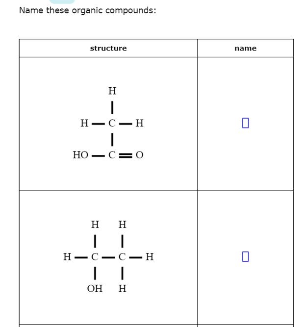 Solved Name these organic compounds: structure name H H—C—H | Chegg.com