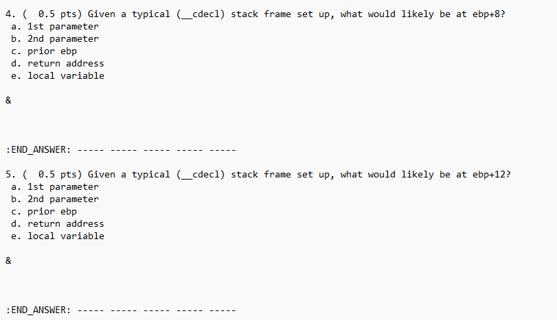 Solved 4. ( 0.5 pts) Given a typical (__cdecl) stack frame | Chegg.com
