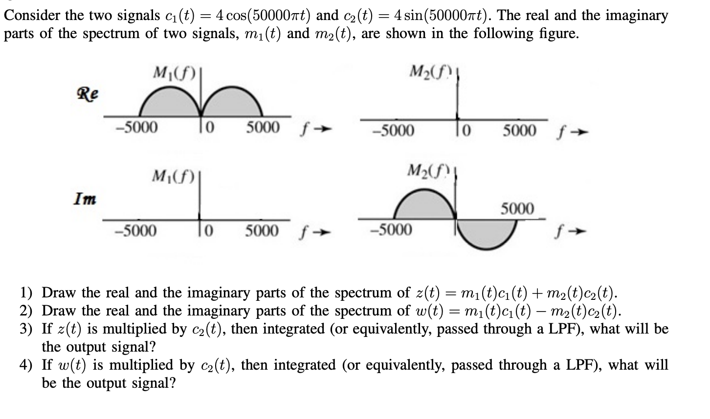 Solved Consider the two signals c1(t)=4cos(50000πt) and | Chegg.com