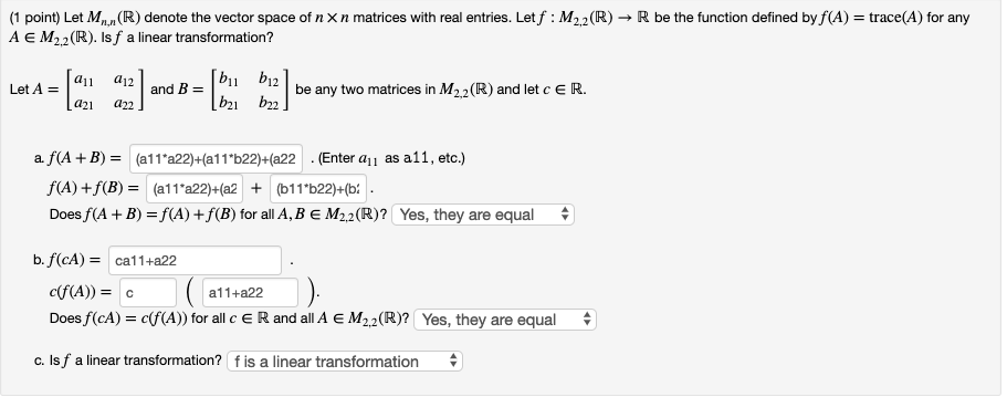 Solved (1 point) Let M (R) denote the vector space of n x n | Chegg.com