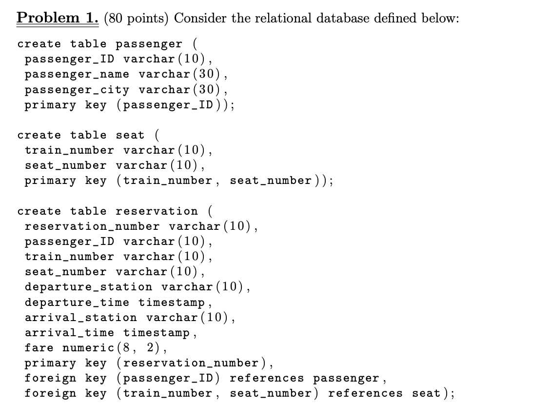 Solved Problem 1. (80 points) Consider the relational | Chegg.com