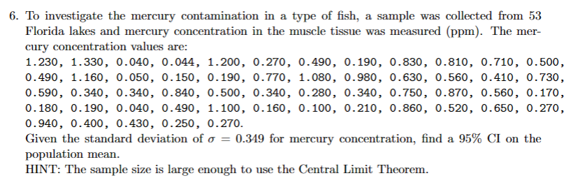 Solved To investigate the mercury contamination in a type of | Chegg.com