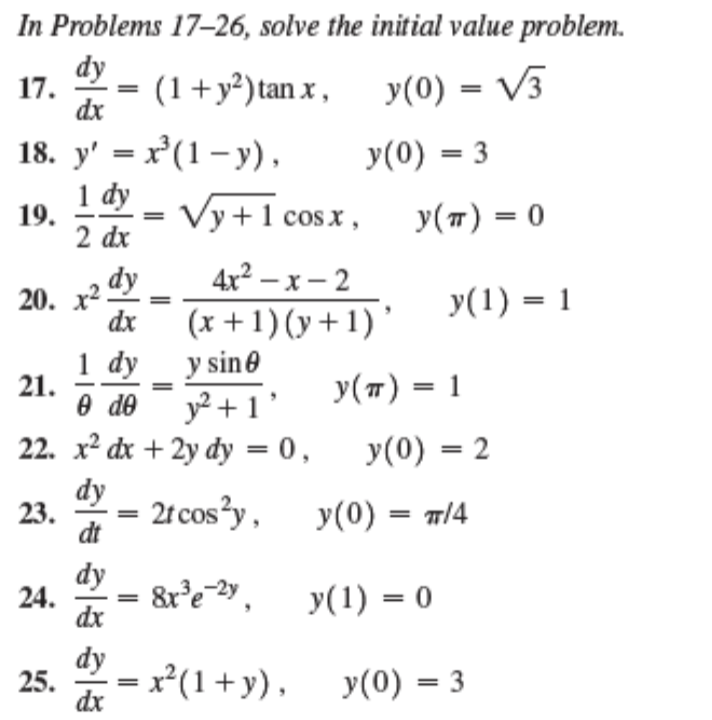 Solved In Problems 17 26 Solve The Initial Value Problem 6159