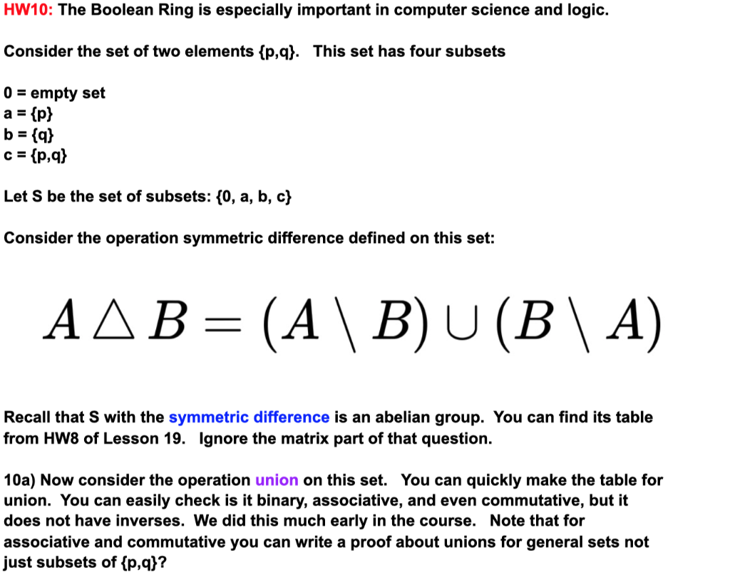 Solved Hw10 The Boolean Ring Is Especially Important In