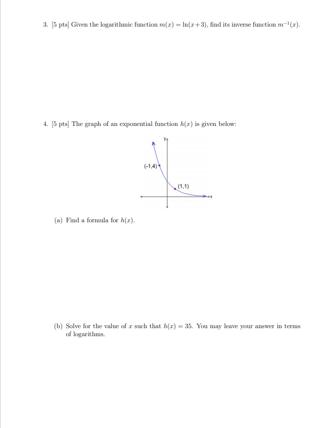 Solved 3. [5 pts) Given the logarithmic function m(x) = | Chegg.com