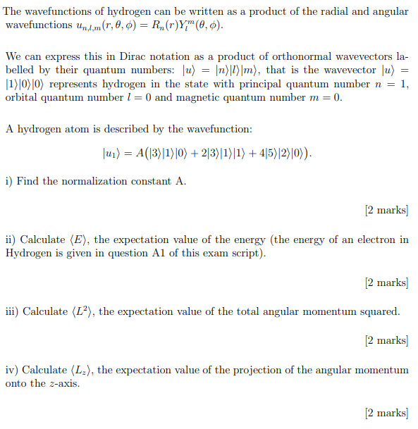 Solved The wavefunctions of hydrogen can be written as a | Chegg.com