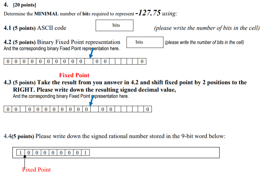 Solved 4. [20 points) Determine the MINIMAL number of bits | Chegg.com