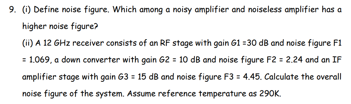 Solved 9. (i) Define noise figure. Which among a noisy | Chegg.com