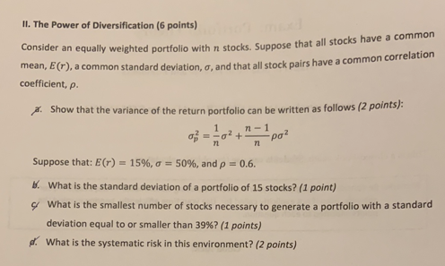 Solved II. ﻿The Power of Diversification (6 ﻿points)Consider | Chegg.com
