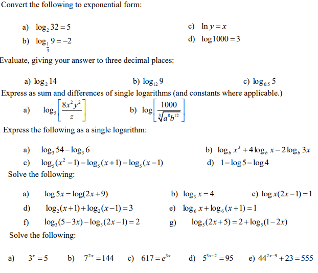 Solved Convert the following to exponential form: a) | Chegg.com