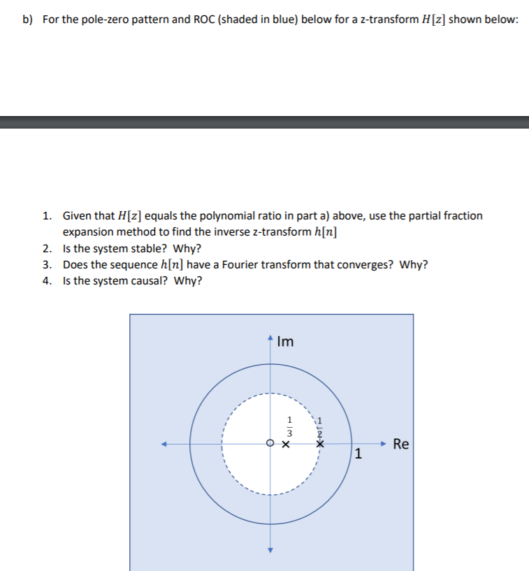 Solved b) For the pole-zero pattern and ROC (shaded in blue) | Chegg.com