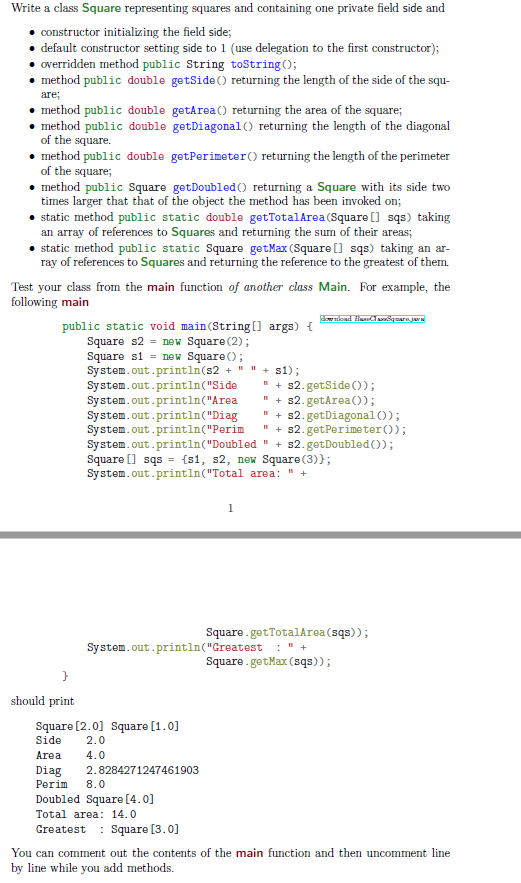 Solved Write a class Square representing squares and | Chegg.com
