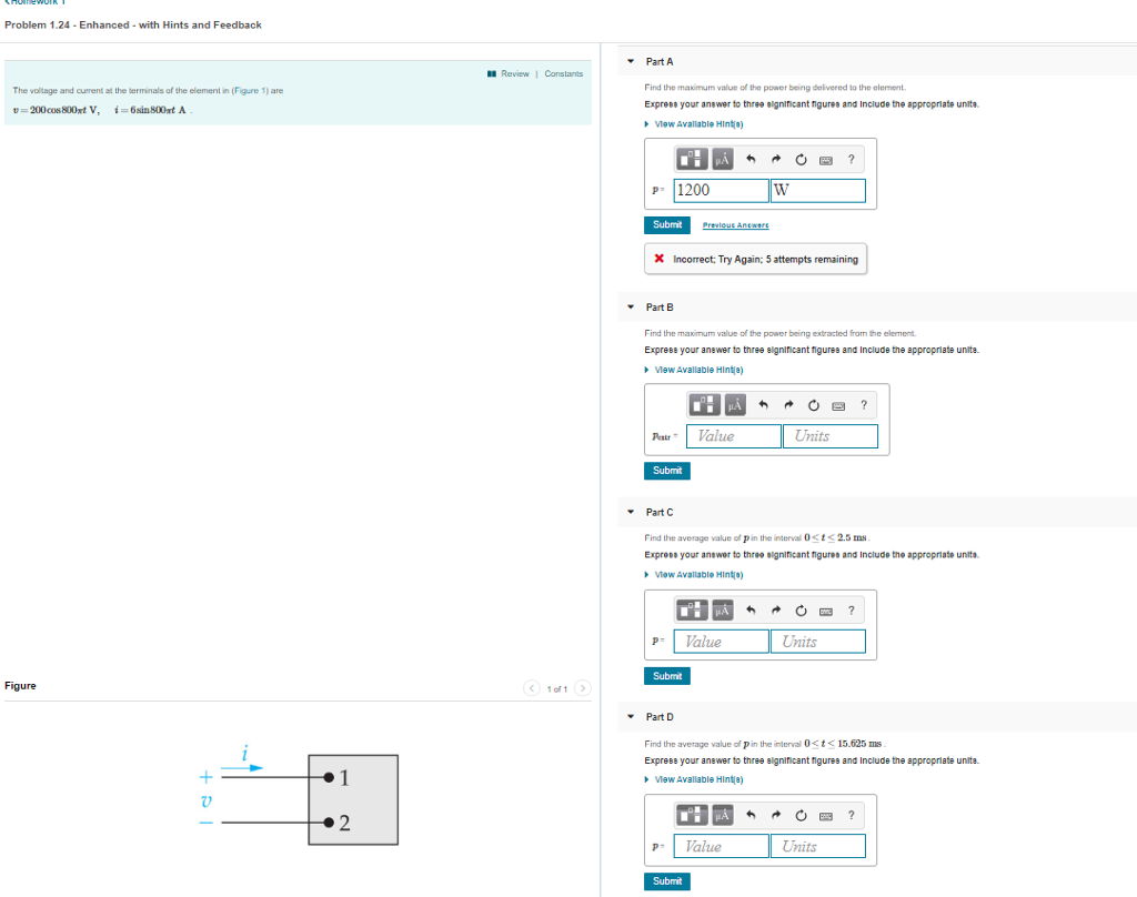 Solved Problem 1.24 Enhanced with Hints and Feedback Part A | Chegg.com