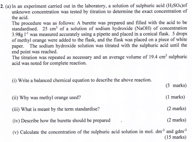 Solved 2. (a) In an experiment carried out in the | Chegg.com
