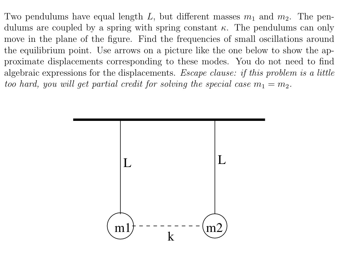 Solved m2. Two pendulums have equal length L, but different | Chegg.com