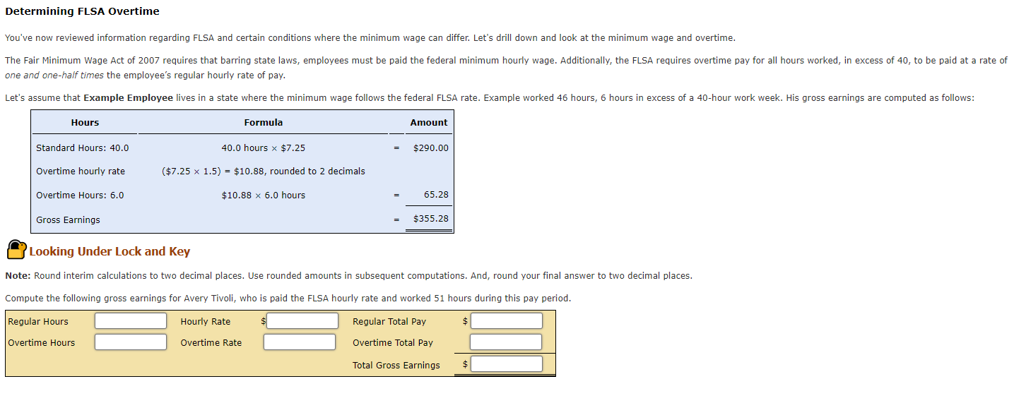 Solved Determining FLSA Overtime You've now reviewed | Chegg.com