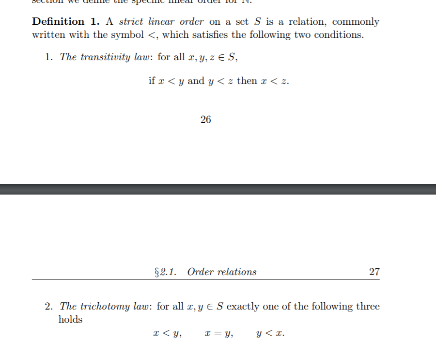 Solved Definition 1. A strict linear order on a set S is a | Chegg.com